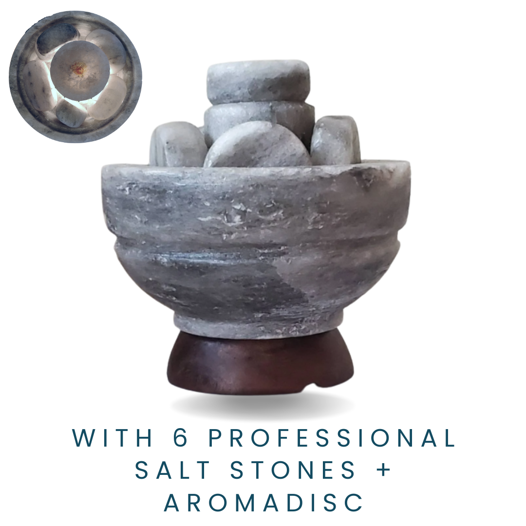 Himalayan Gray Salt Bowl with 6 Professional Gray Salt Stones + Aromad ...